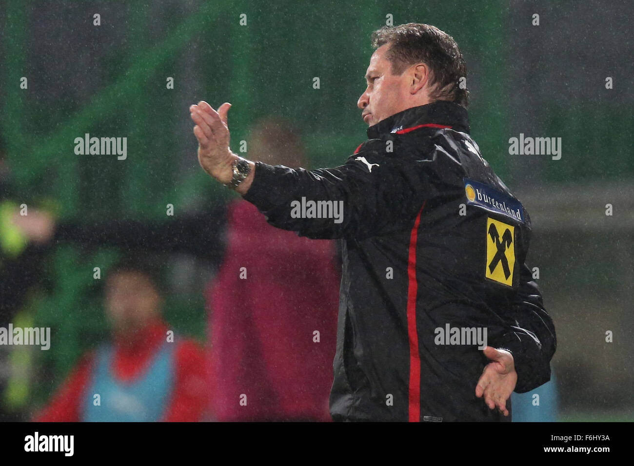 Fuerth, Germany. 17th Nov, 2015. Austria coach Werner Gregoritsch gives ...