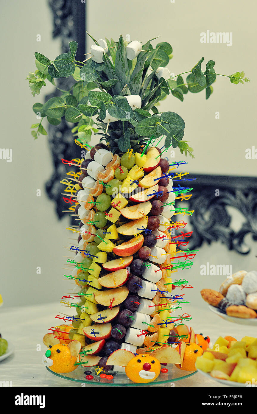 decorated tree of fruits on wedding reception Stock Photo - Alamy
