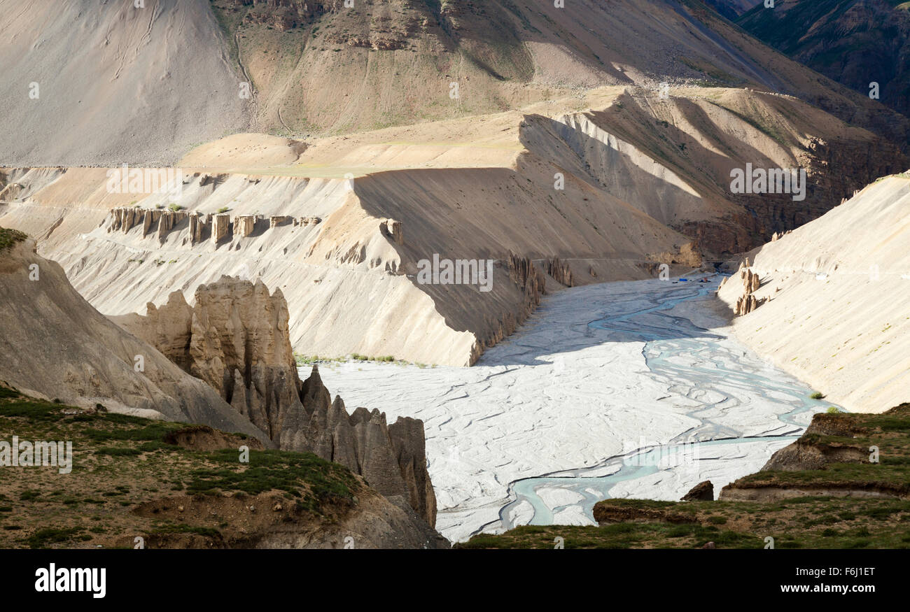 Rock formations rivers and erosion in Spiti River, Himachal Pradesh ...
