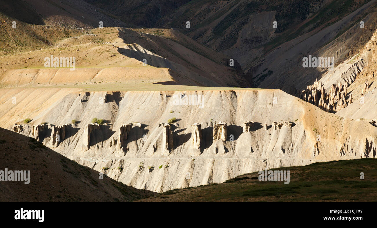 Weather eroded rock formations in Spiti Valley, Himachal Pradesh ...