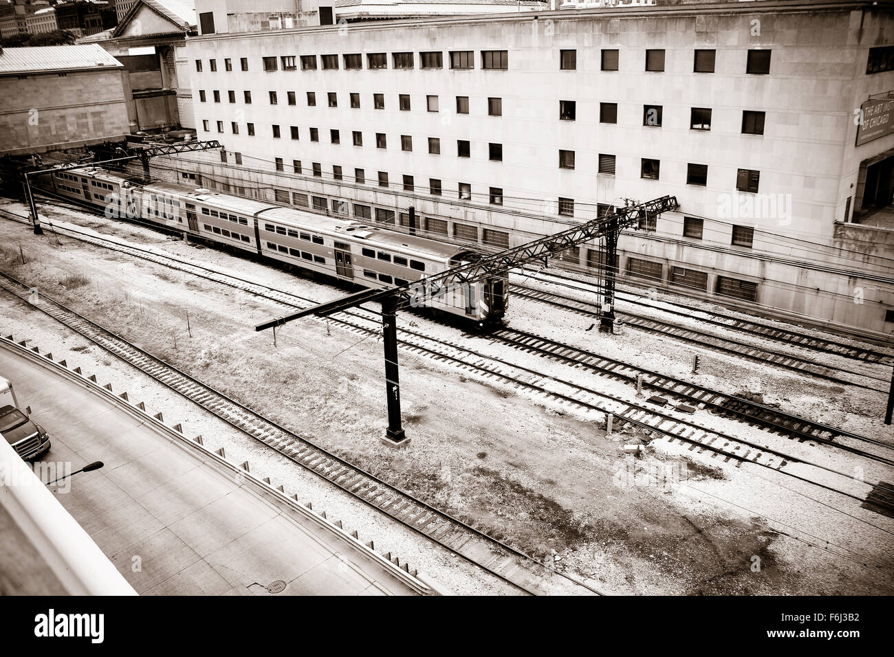 Chicago Rail Road with Train - in Black and White Stock Photo - Alamy