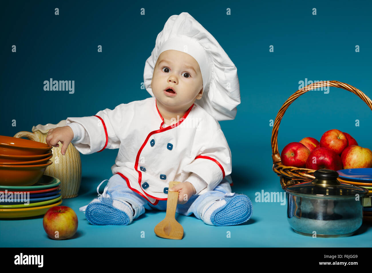 cute little baby with chef hat Stock Photo - Alamy