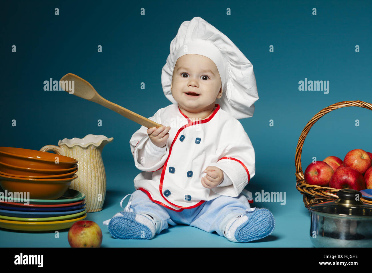 cute little baby with chef hat Stock Photo - Alamy