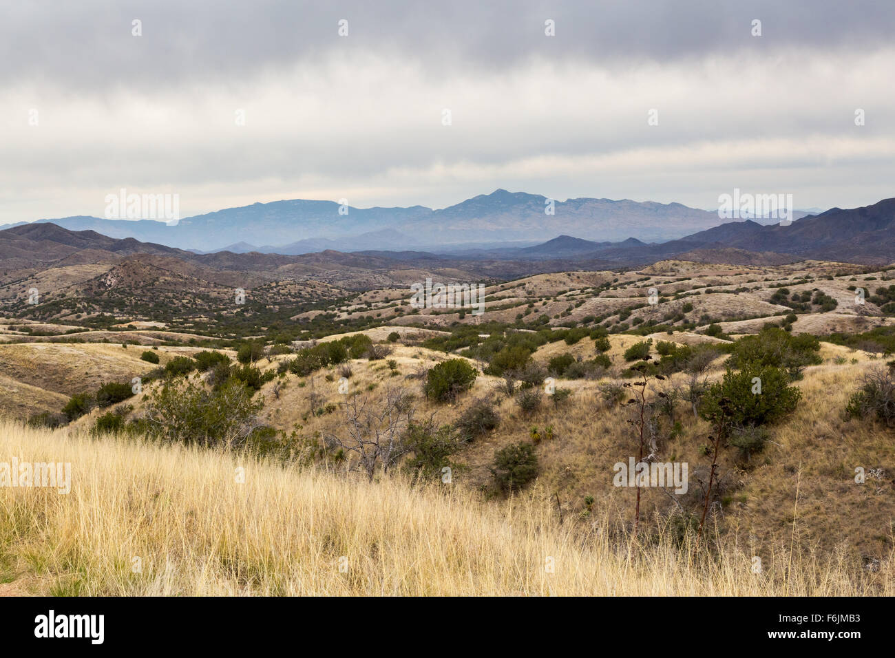 The Rincon Mountains beyond the Santa Rita Mountains grassland hills ...