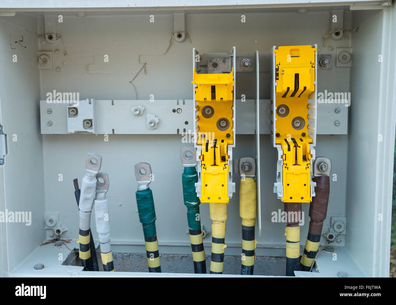 Detail take of an unfinished fuse box on a construction site Stock ...