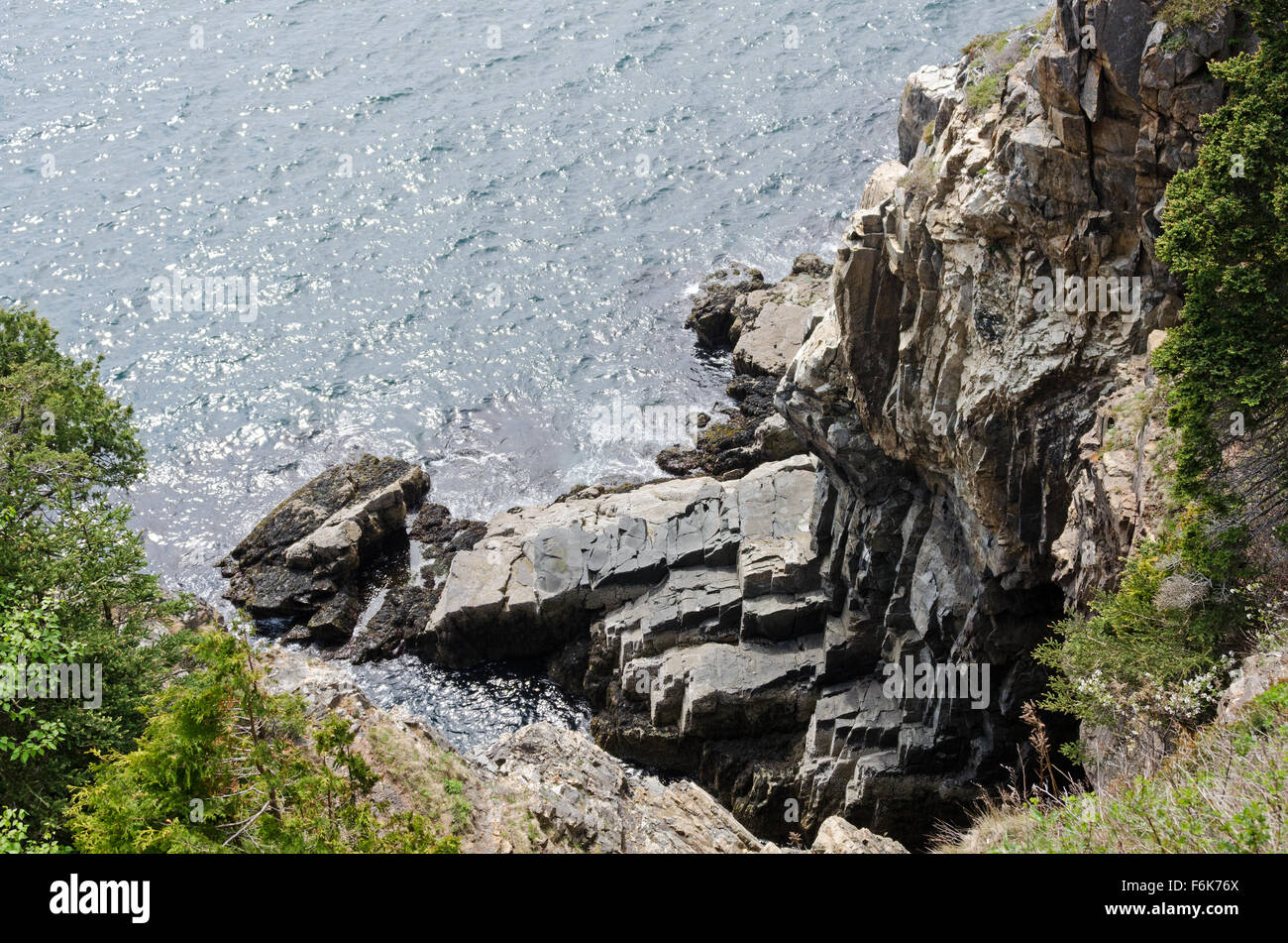Looking down from the cliffs of Hunters Head in Acadia National Park ...