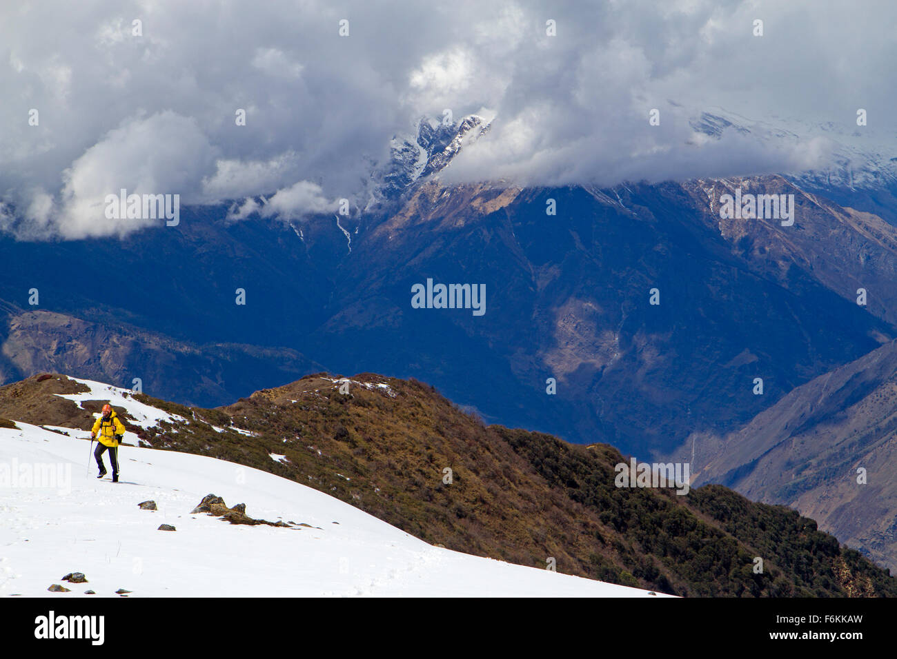 Trekker on Kopra Ridge in the Annapurnas Stock Photo - Alamy