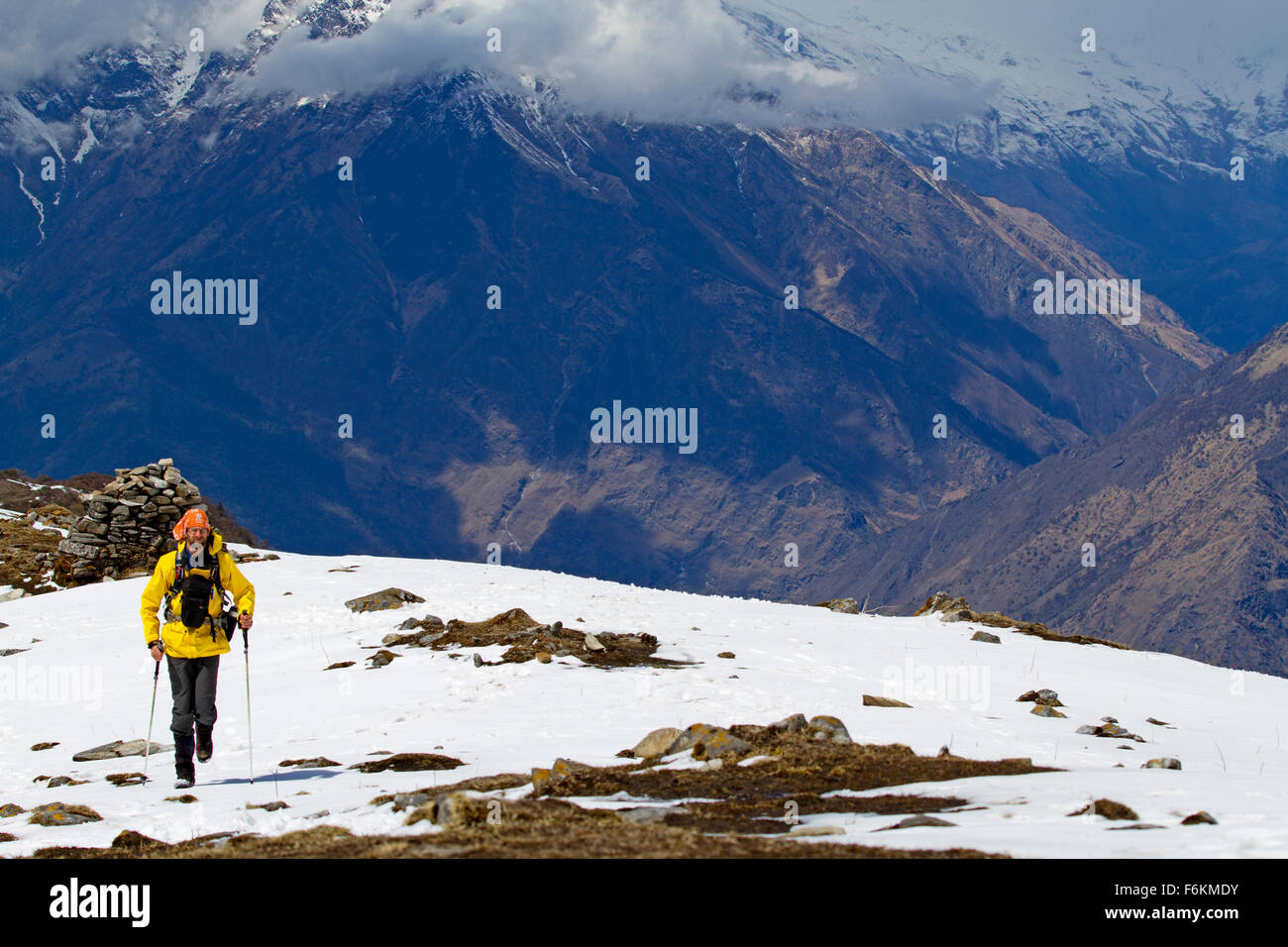 Trekker on Kopra Ridge in the Annapurnas Stock Photo - Alamy