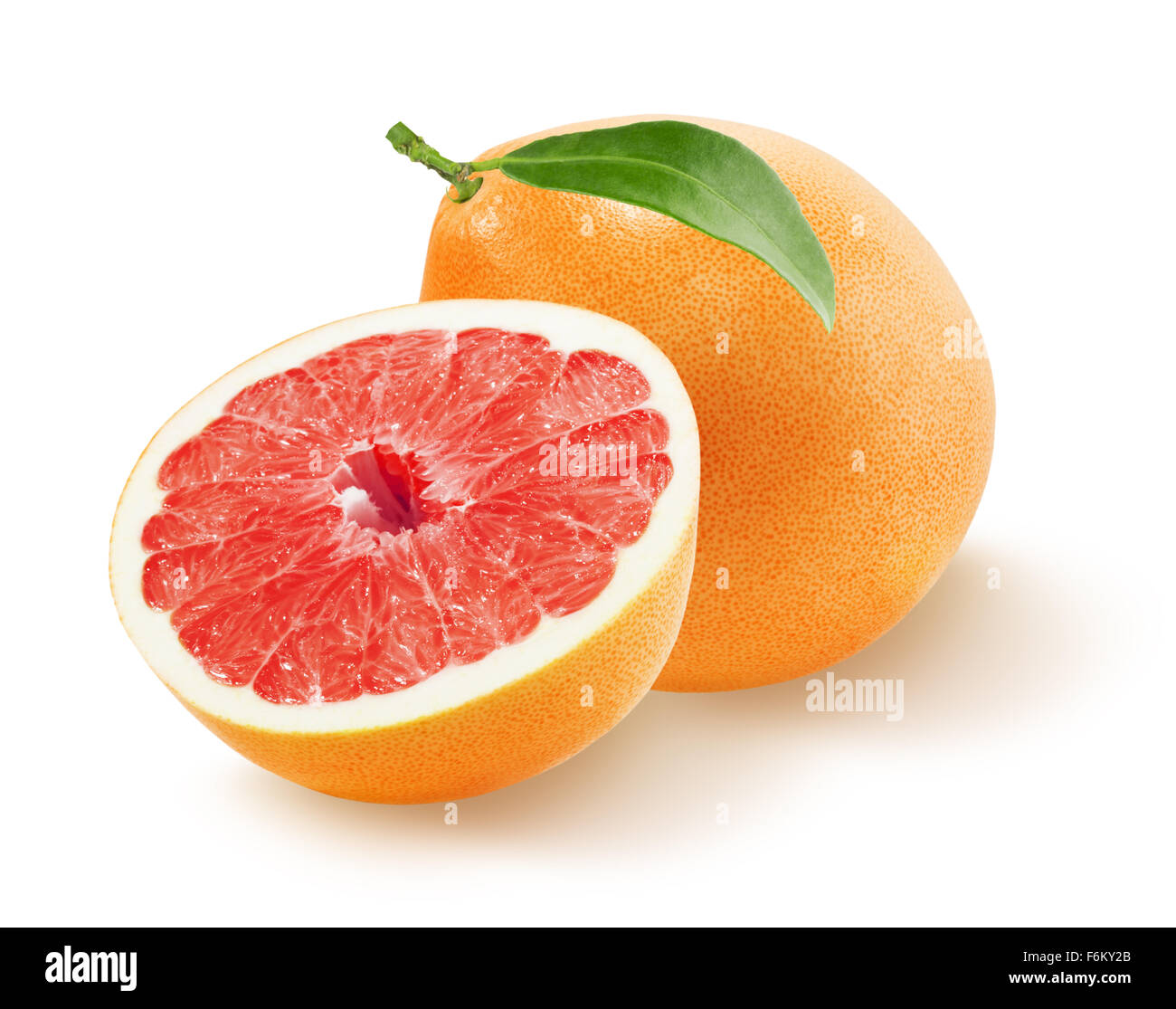 grapefruit with half and leaves isolated on white background Stock ...