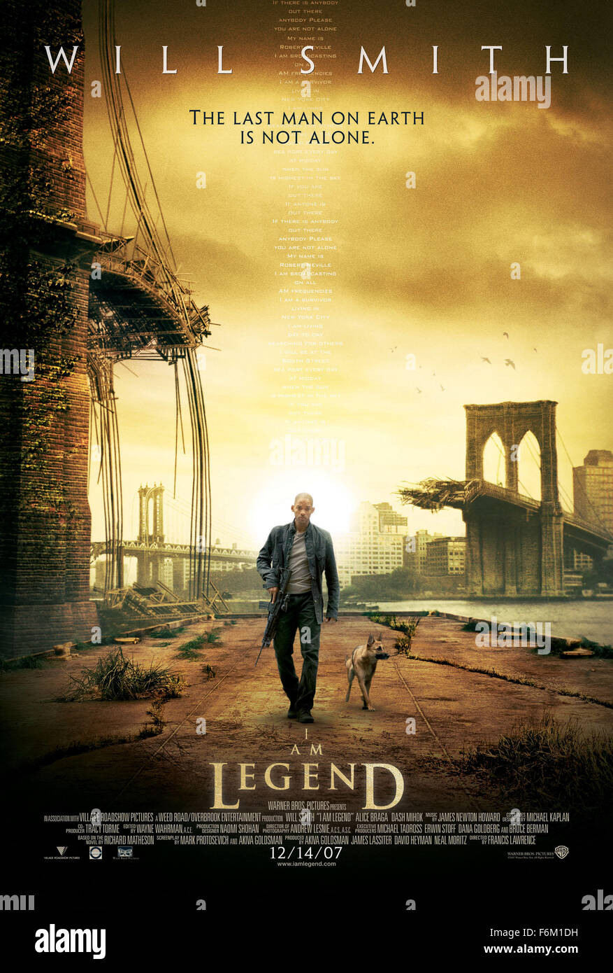 RELEASE DATE: Dec 05, 2007. MOVIE TITLE: I Am Legend. STUDIO: Overbrook ...