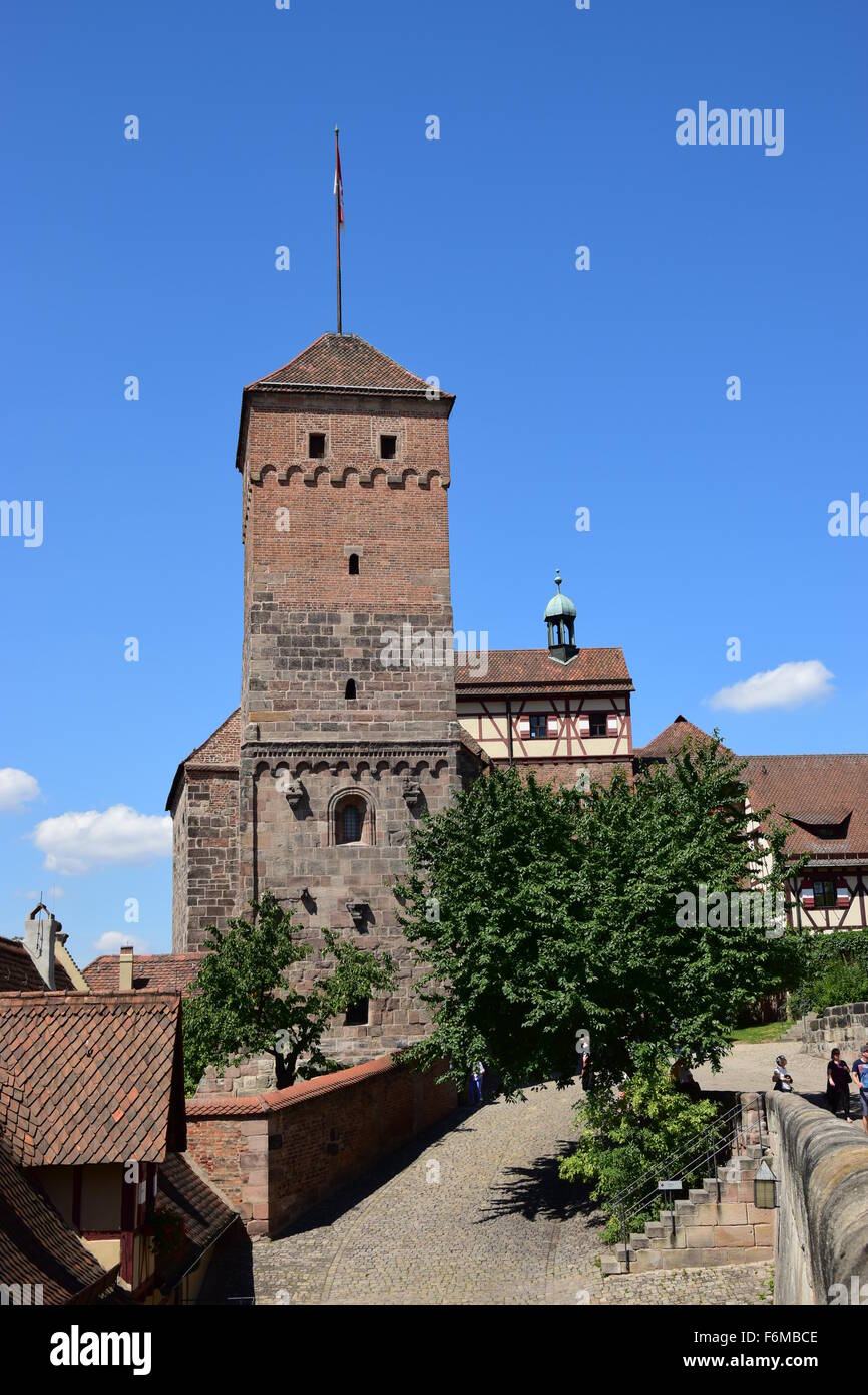 A historic tower on the Imperial Castle (Kaiserburg) in Nuremberg ...