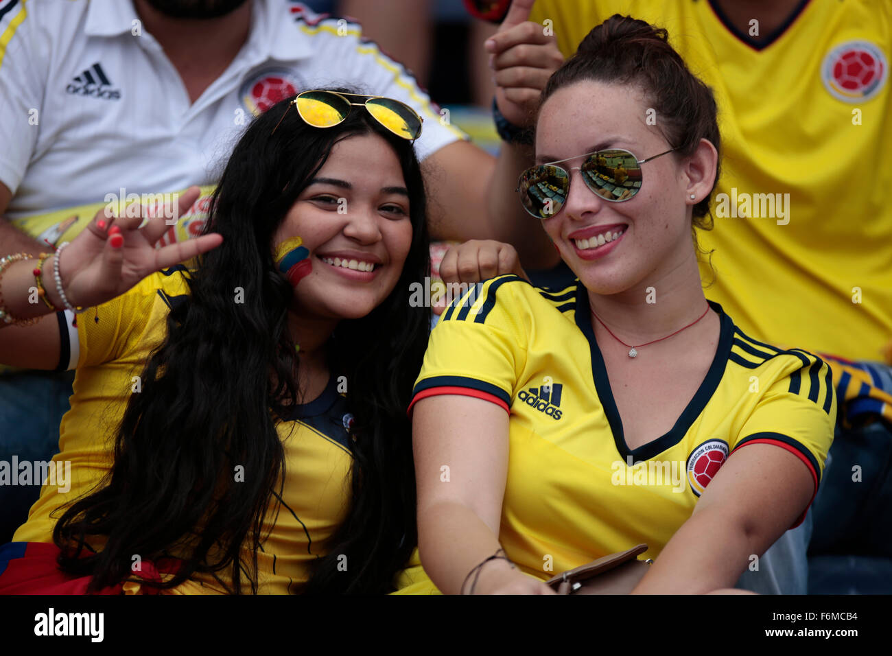 Barranquilla, Colombia. 17th Nov, 2015. Colombian fans react prior to a ...
