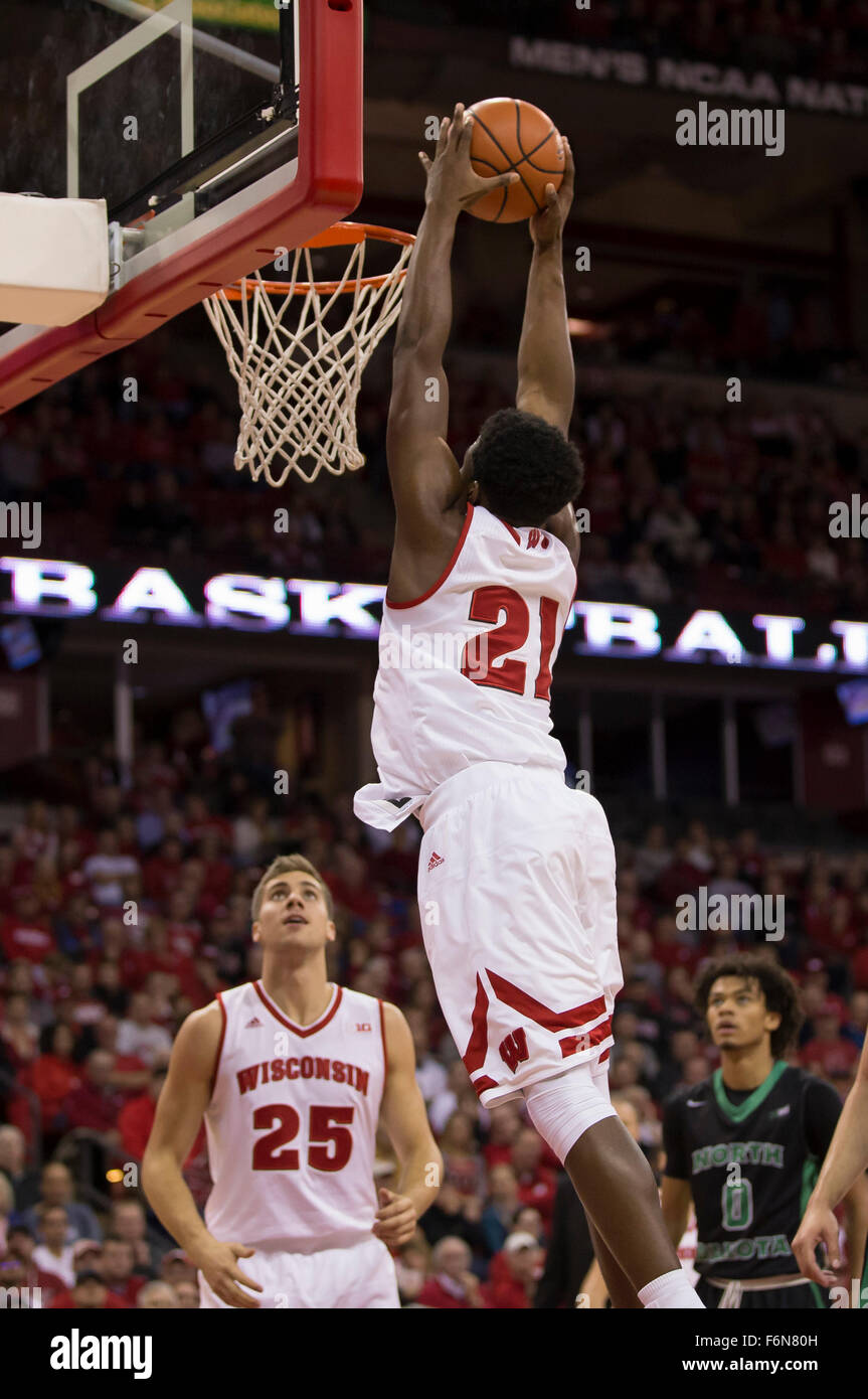 Madison, WI, USA. 17th Nov, 2015. Wisconsin Badgers forward Khalil ...