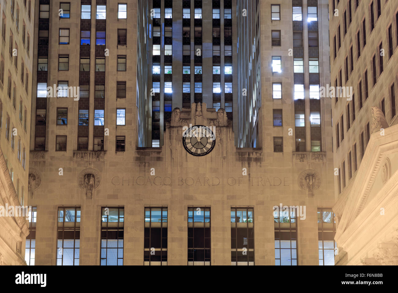 Chicago - September 6, 2015: Chicago Board of Trade Building at night ...