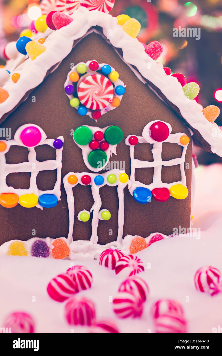 Gingerbread house with round peppermint candies Stock Photo - Alamy
