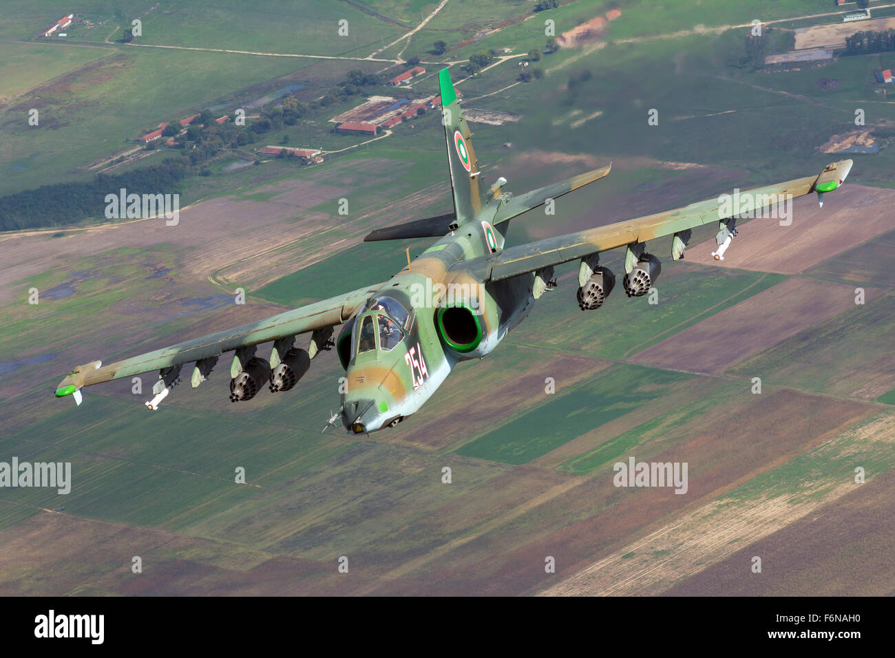 A Sukhoi Su-25s of the Bulgarian Air Force in flight over Bulgaria ...