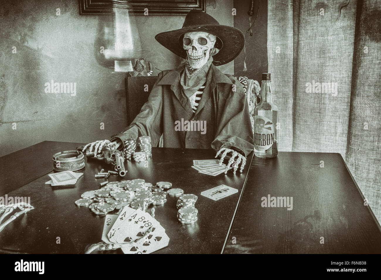 Old West Poker Playing Skeleton Stock Photo - Alamy