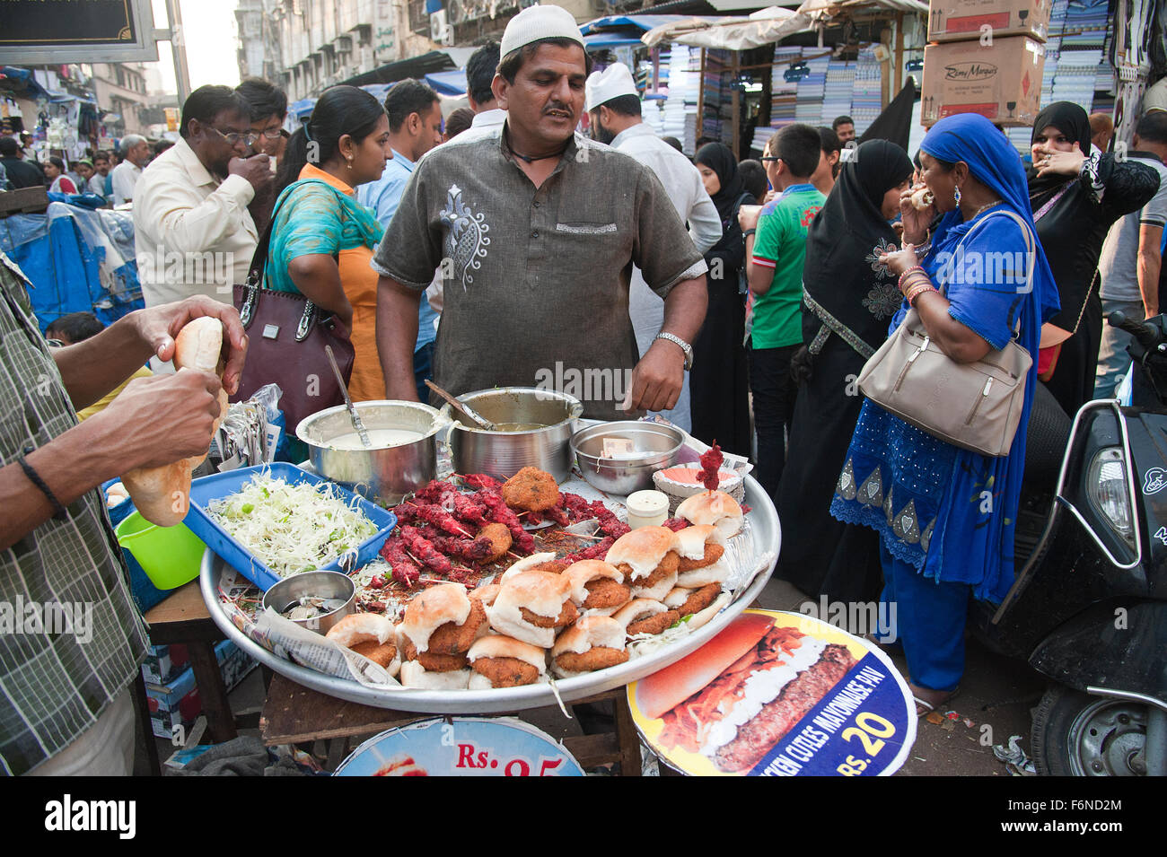 The image of Chicken Burger seller was taken in Crawford Market, Mumbai ...