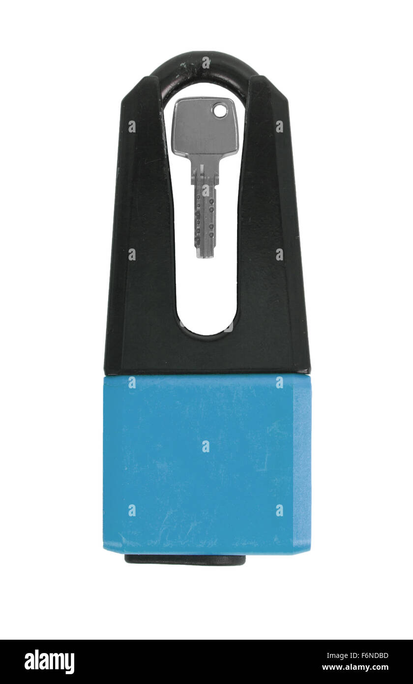 Heavy disc lock for motorcycle, isolated on white background, blue ...