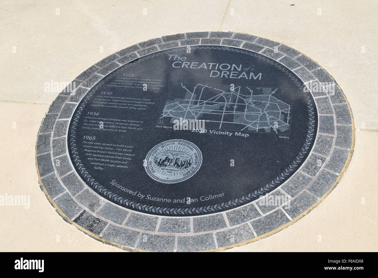 The Creation Dream plaque at Founders Plaza observation area at Dallas ...