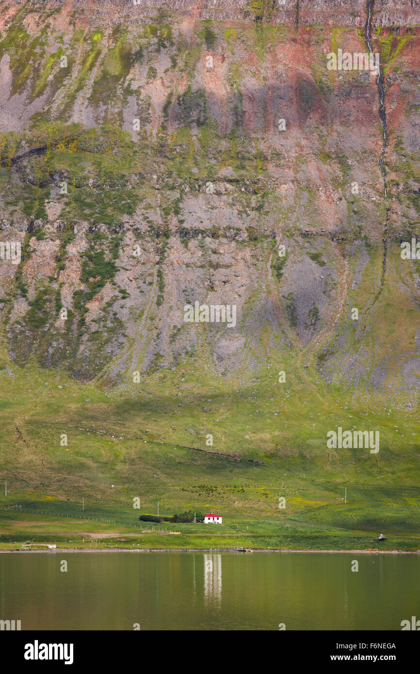 Colorful fjord landscape with house in Iceland Stock Photo - Alamy