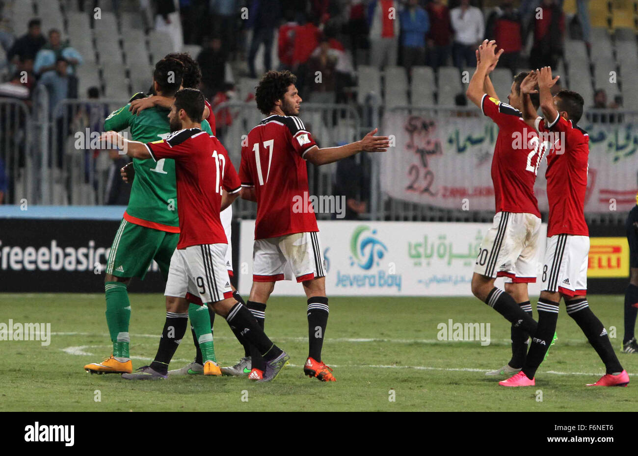 Cairo, Egypt. 17th Nov, 2015. Egypt's players celebrate after Ahmed ...