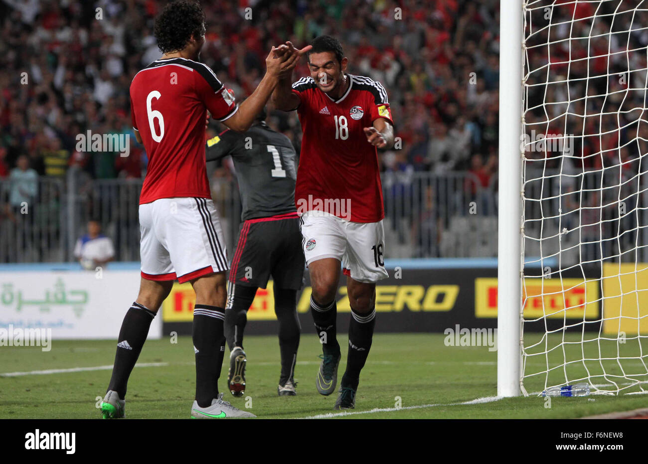 Cairo, Egypt. 17th Nov, 2015. Egypt's players celebrate after Ahmed ...