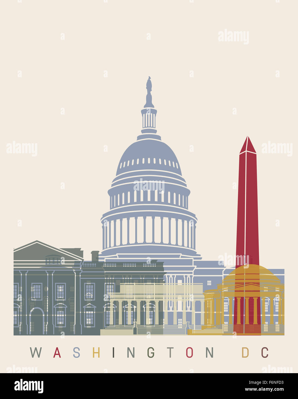 Washington DC skyline poster in editable vector file Stock Photo - Alamy