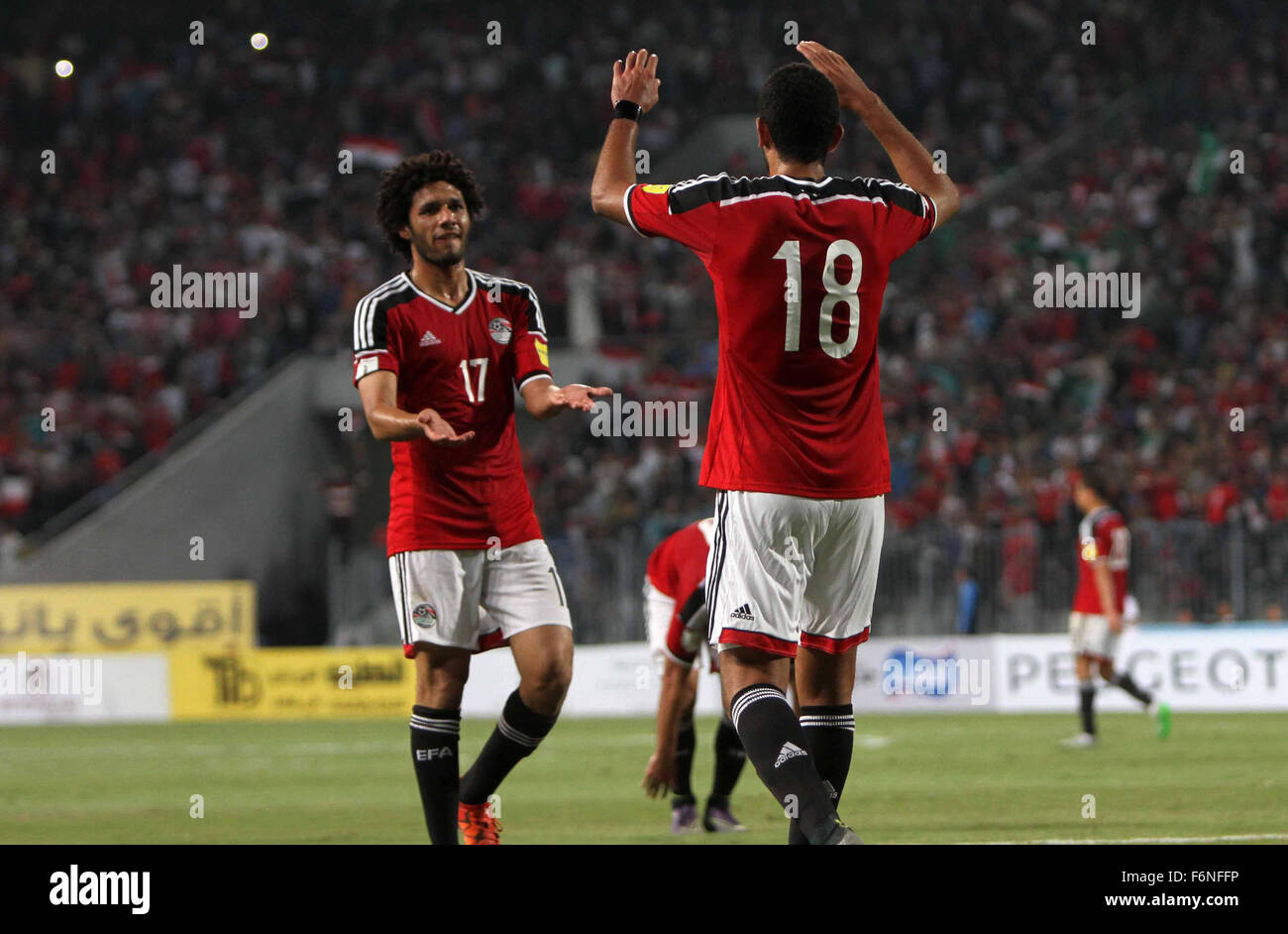 Cairo, Egypt. 17th Nov, 2015. Egypt's players celebrate after Ahmed ...