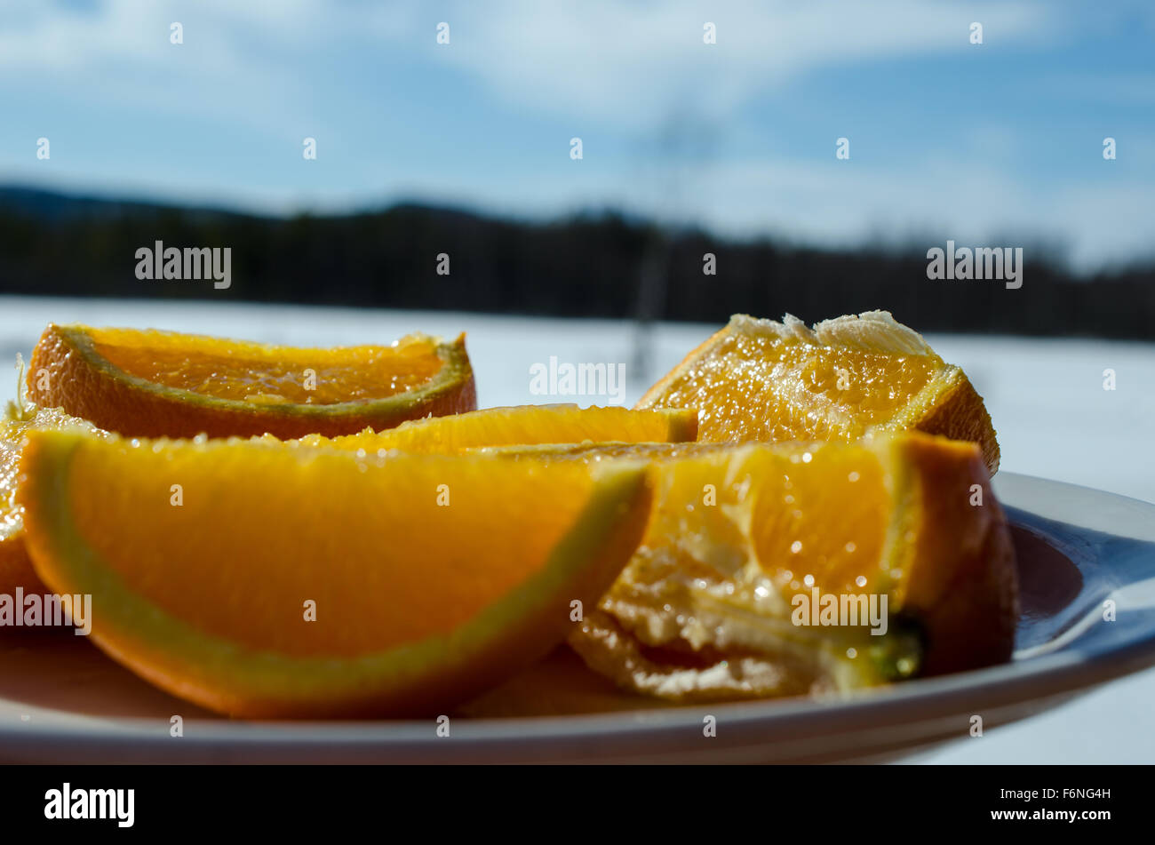sweet yellow orange slices in easter sunshine Stock Photo - Alamy