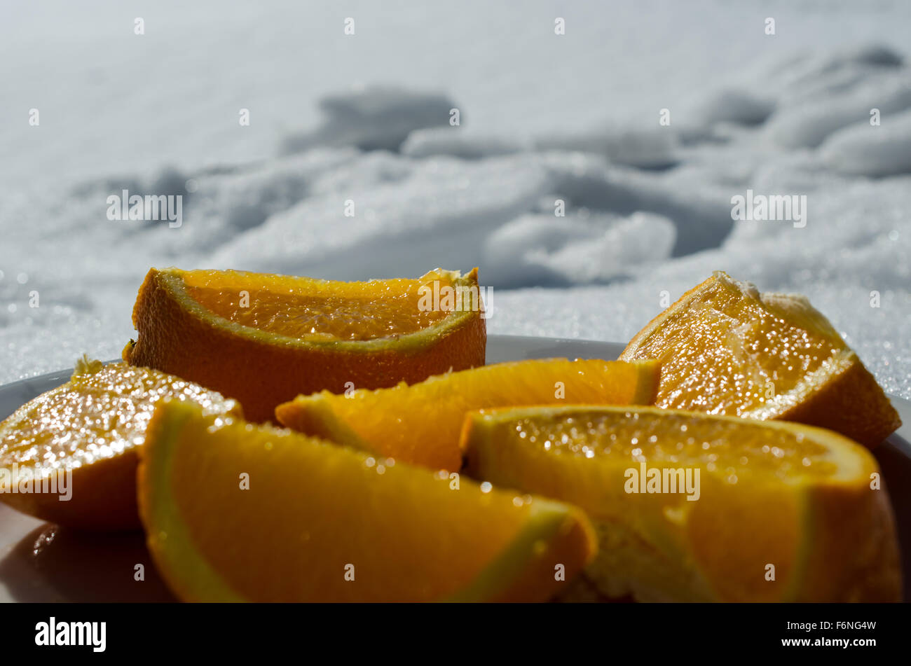 sweet yellow orange slices in easter sunshine Stock Photo - Alamy