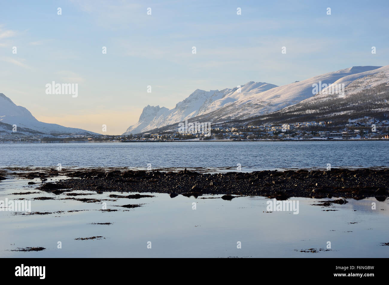 snowy mountain and fjord landscape in northern norway Stock Photo - Alamy