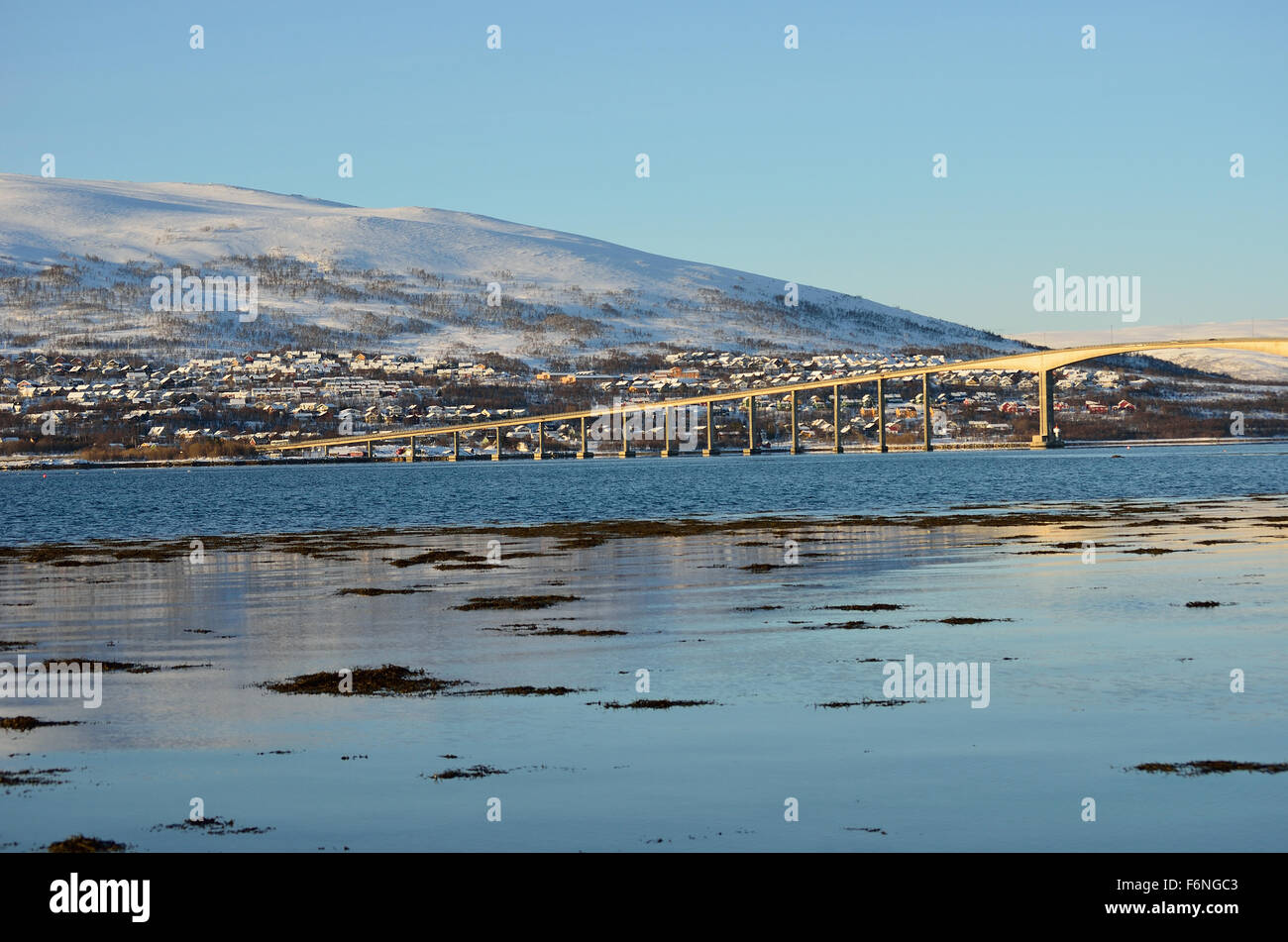 whale island bridge with snowy mountain and sunshine Stock Photo - Alamy