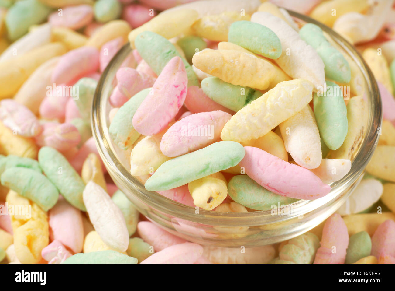 detail of colorful puffed rice in glass bowl Stock Photo - Alamy