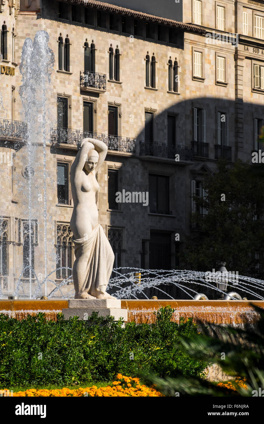 set of sculptures Plaza Catalunya square in Barcelona, Catalonia, Spain ...