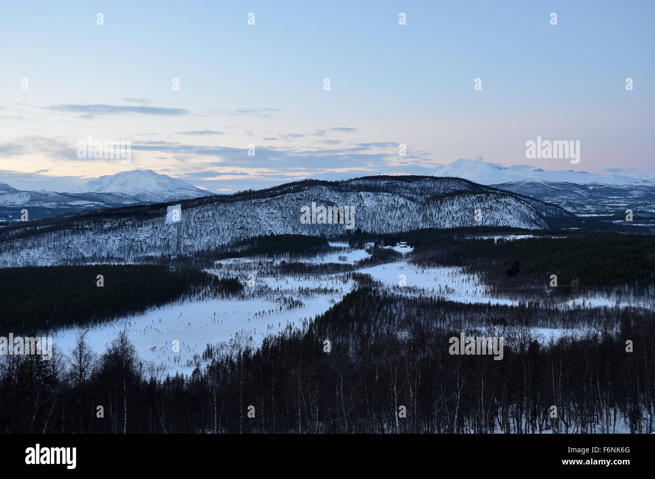 majestic deep snowy forest landscape with cold snowy white mountain in ...