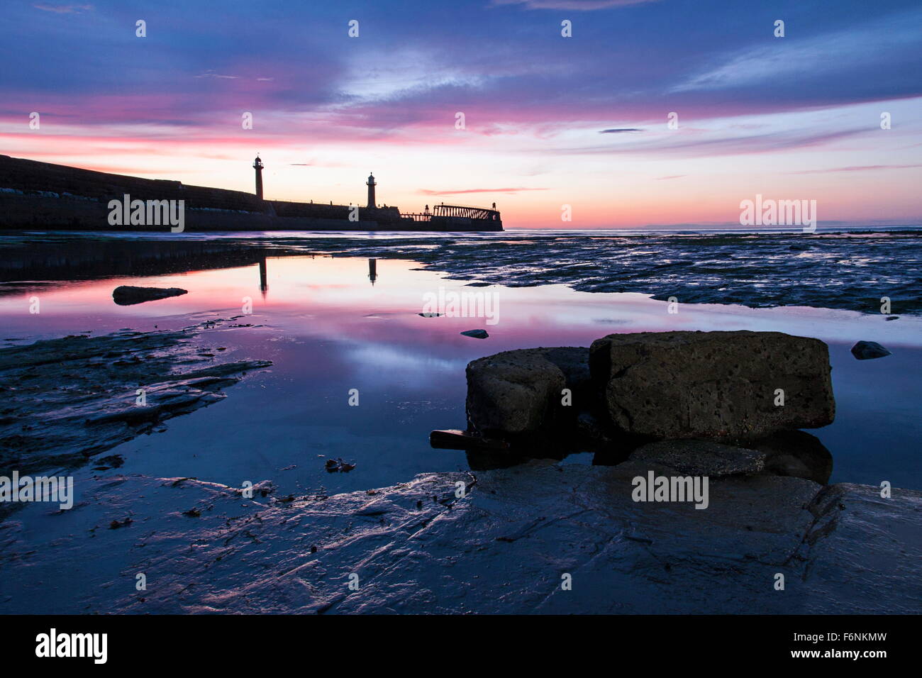 Whitby Pier Sunset Stock Photo - Alamy
