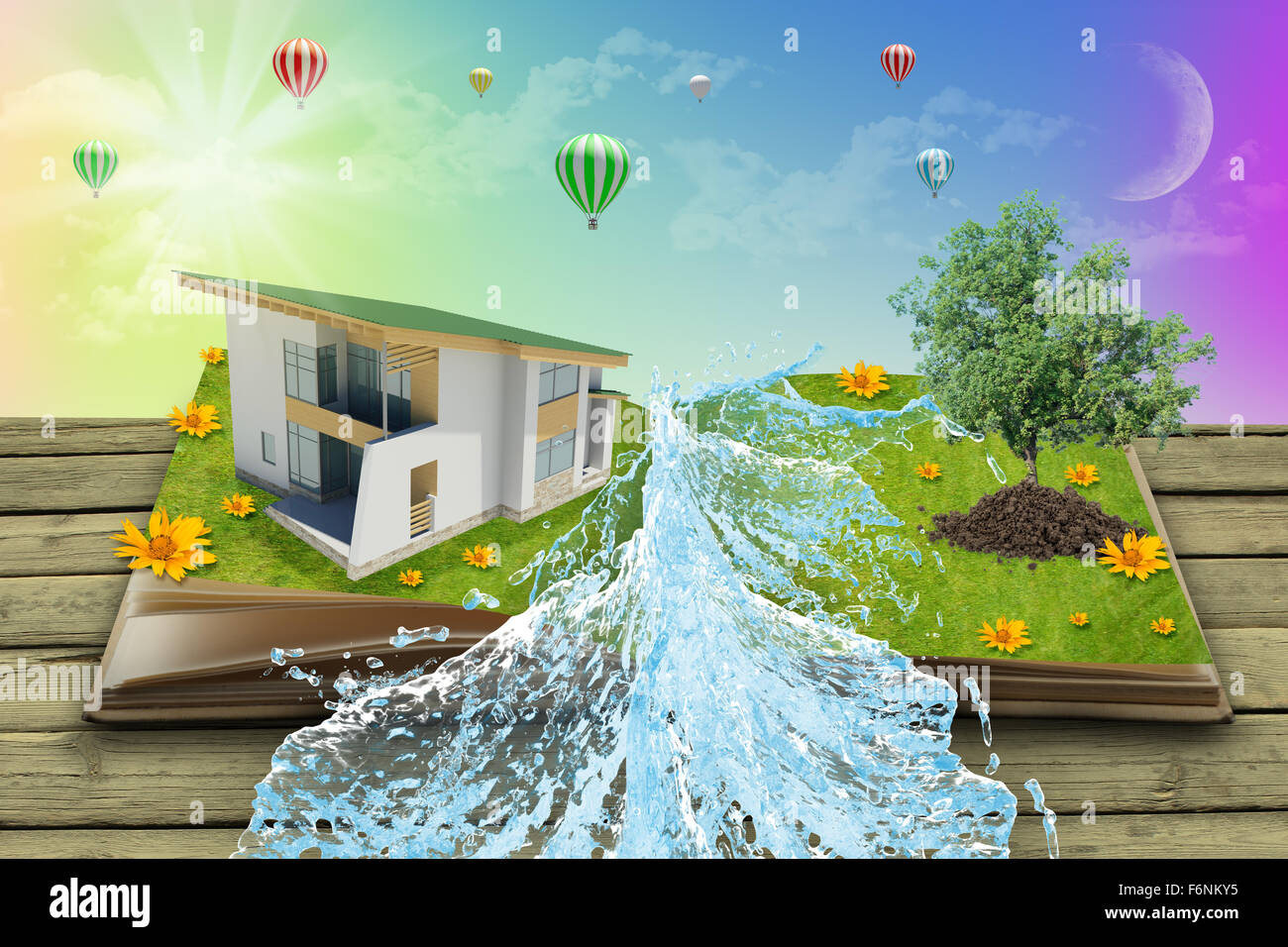 House on open book with tree Stock Photo - Alamy