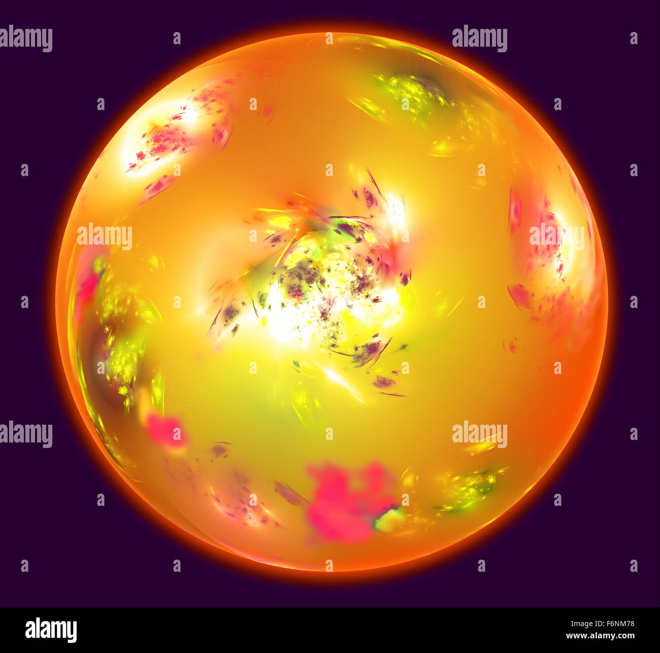 Abstract sphere resembling Mars planet with an atmosphere in dark space ...