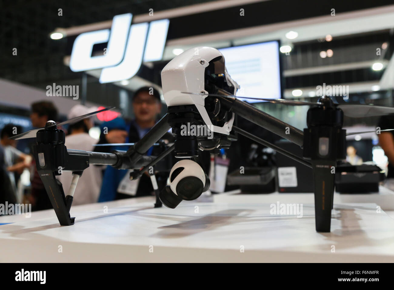 Chiba, Japan. 18th November, 2015. A DJI drone INSPIRE 1 on display at the International ...