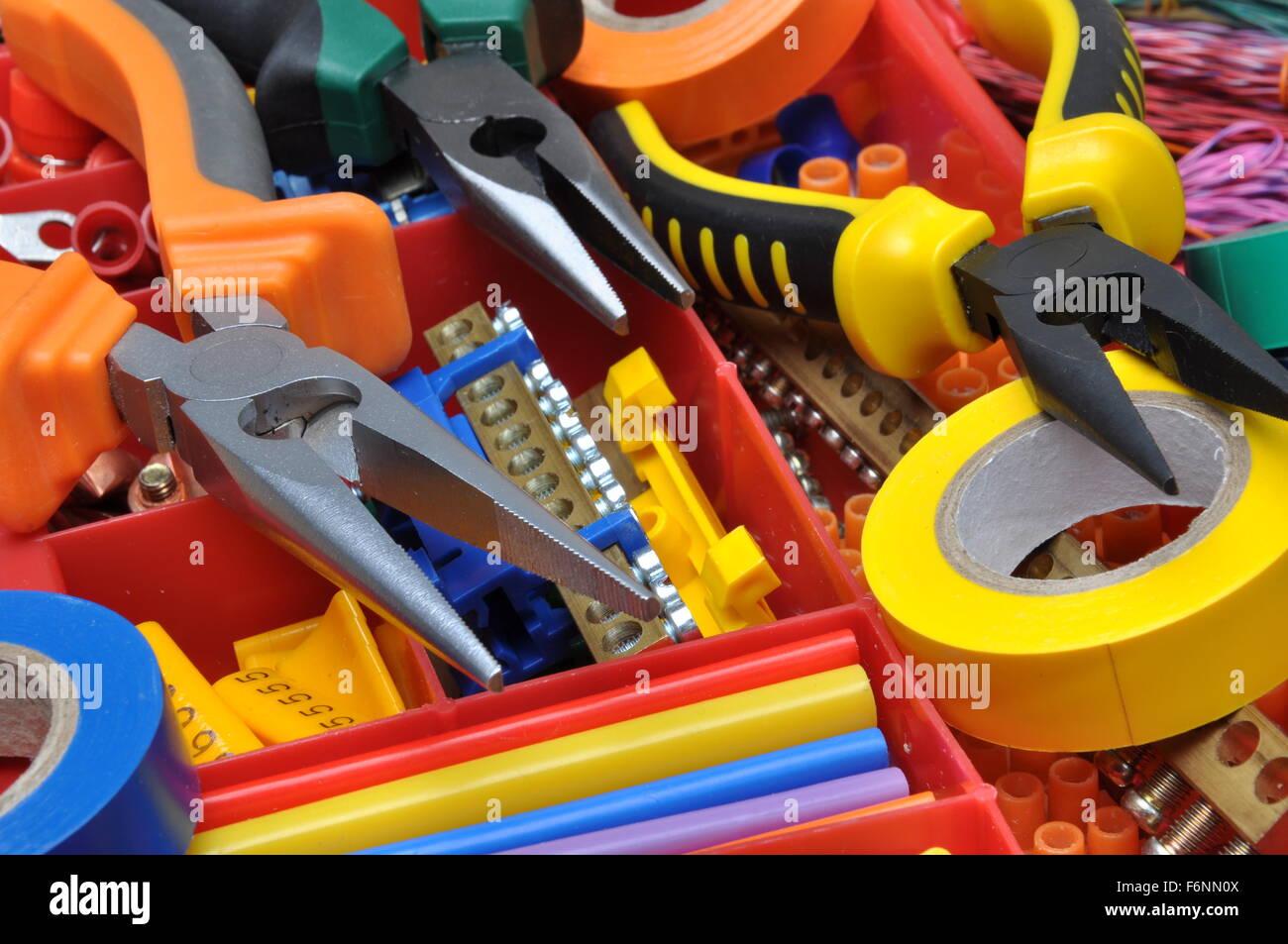 Tool box with electrical tools and components Stock Photo - Alamy