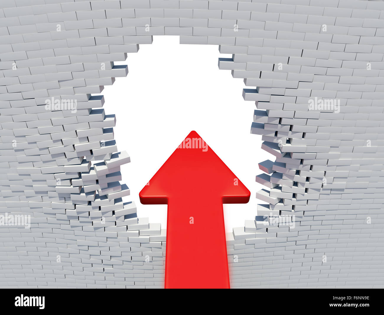 Wall crash red arrow with hole Stock Photo - Alamy