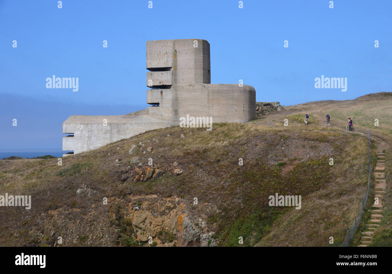 Three Walkers Approaching the Heavily Fortified WW2 German Pleinmont ...