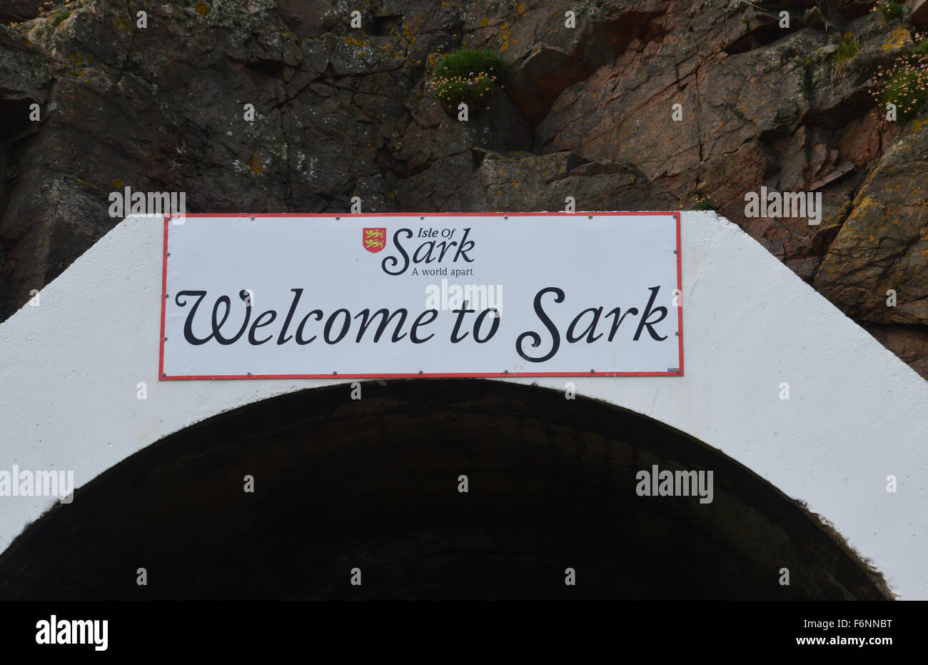 Welcome Sign over Tunnel Entrance to the Island of Sark from the ...