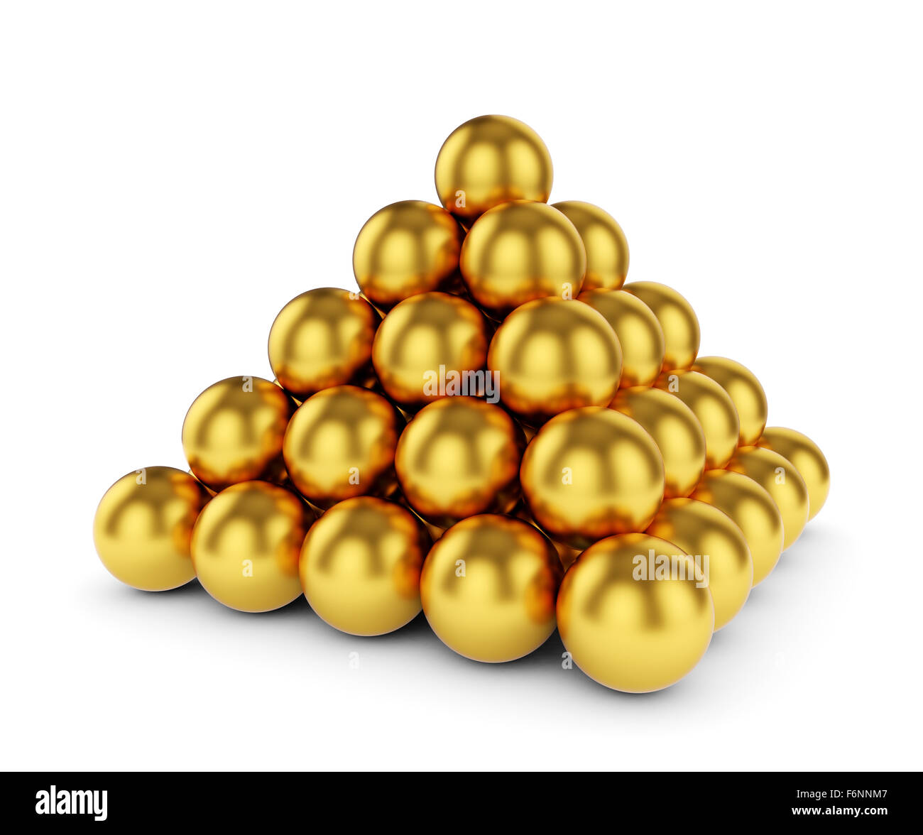3d rendering of golden sphere pyramid isolated on white background ...