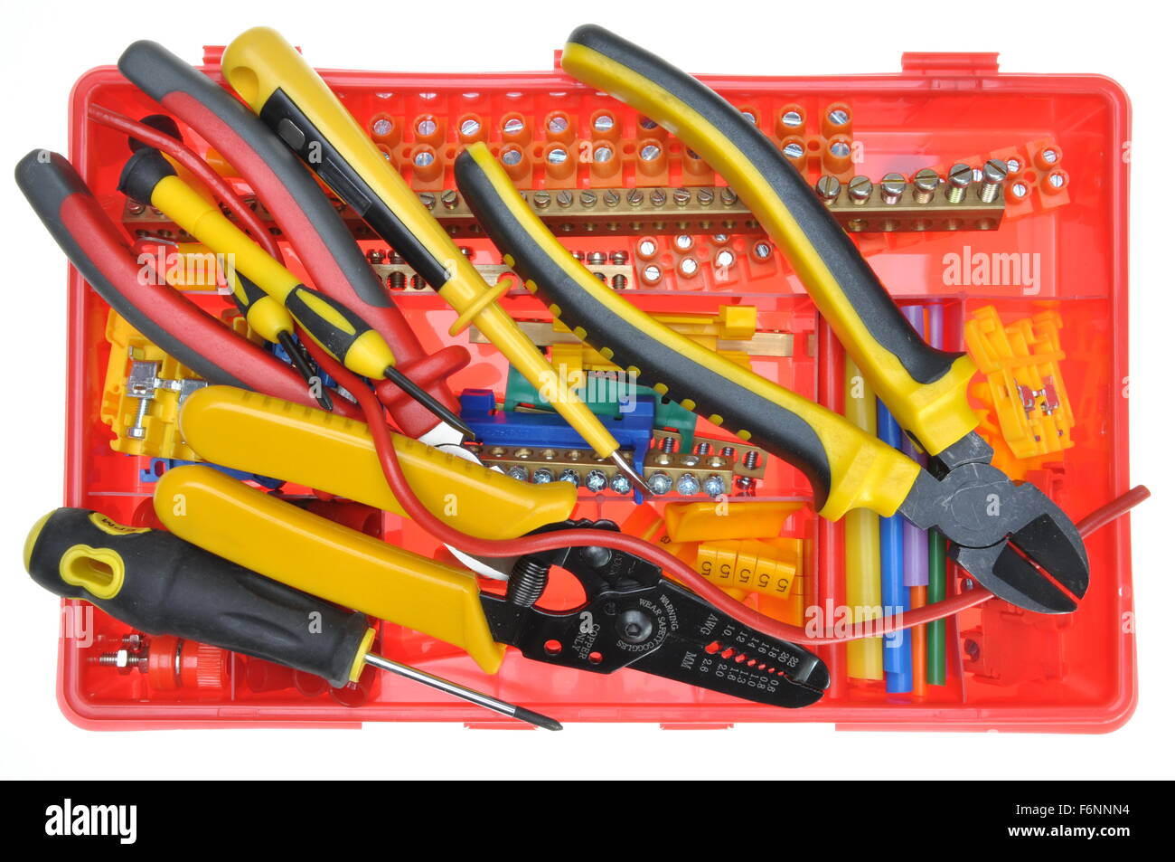 Tool box with electrical tools and components Stock Photo - Alamy