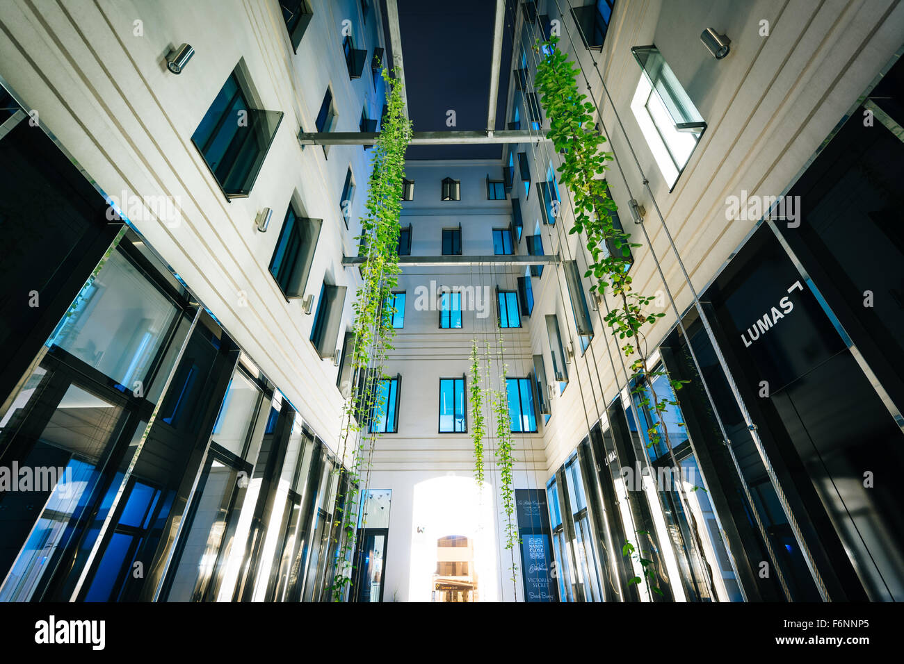 Corridor between modern buildings at night, in Vienna, Austria Stock ...
