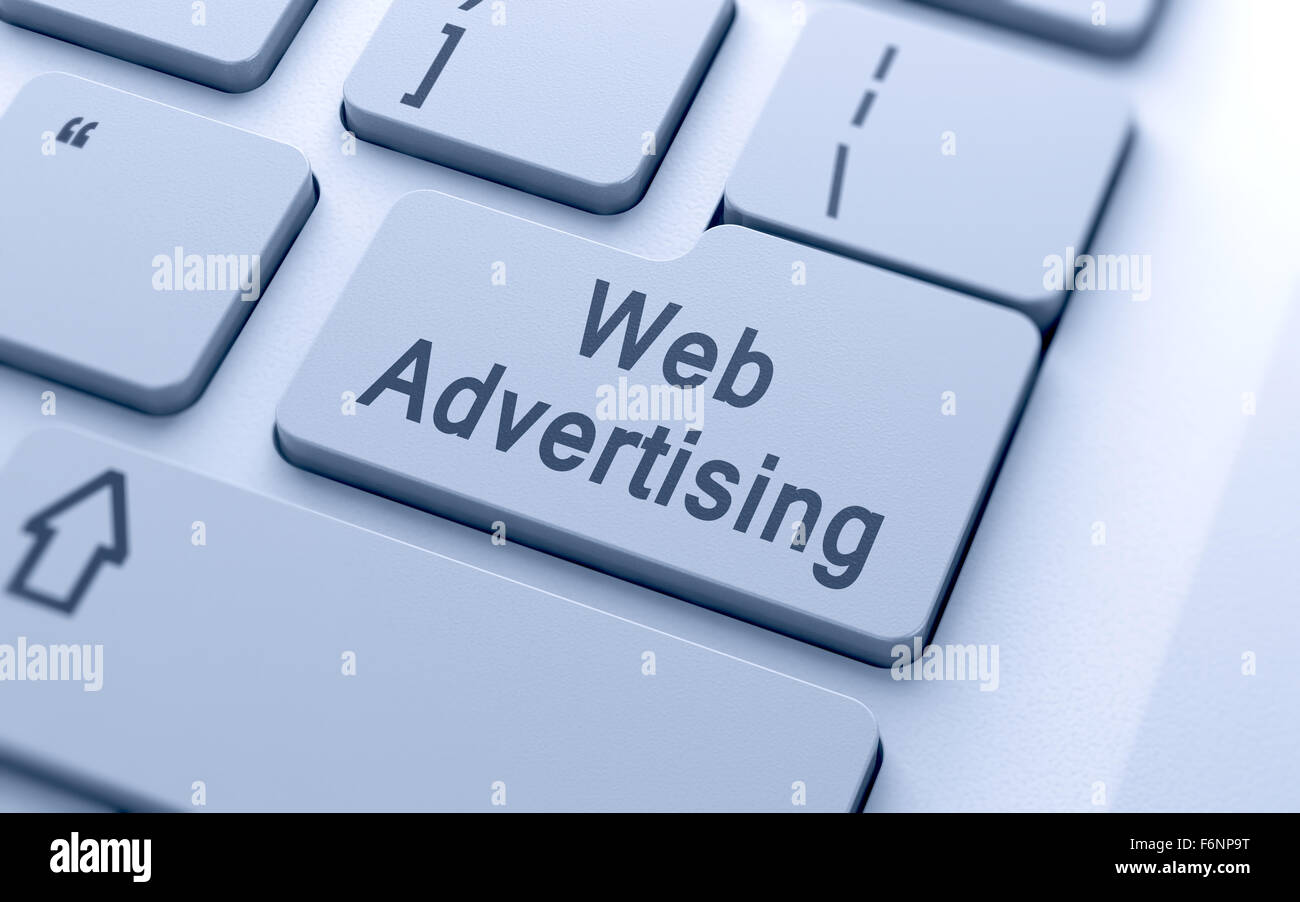 Web advertising word button on computer keyboard with soft focus Stock ...