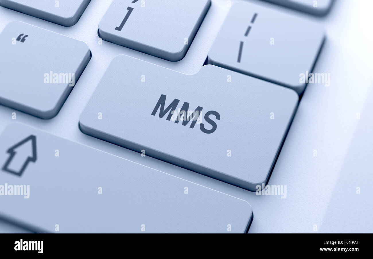 MMS word button on computer keyboard with soft focus Stock Photo - Alamy