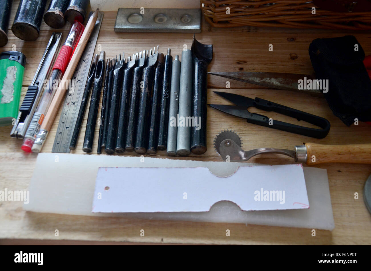 Leather craft tools for Handmade key ring and small bag made from ...